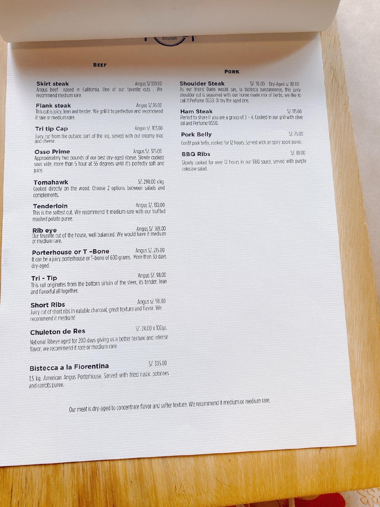 Carta del restaurante OSSO San Isidro, San Isidro