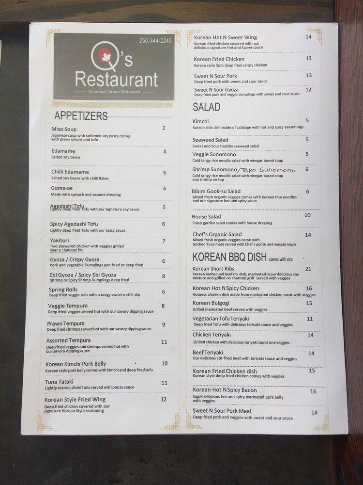 Menu at Q's Restaurant, Golden