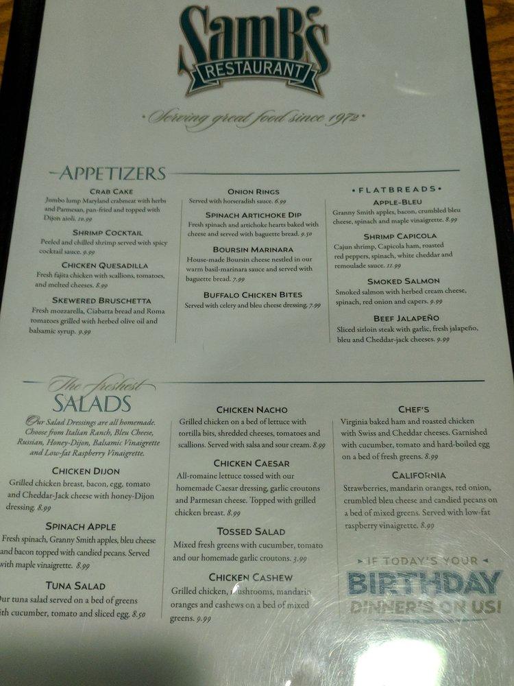 Menu at SamB's Restaurant, Bowling Green, 163 S Main St
