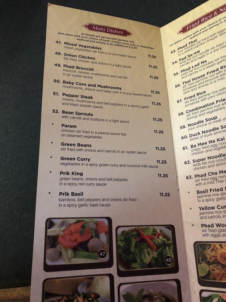 Menu at Thai House restaurant, Sebring