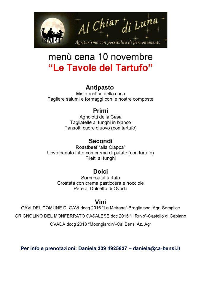 Menu at Al Chiar di Luna restaurant, Tagliolo Monferrato