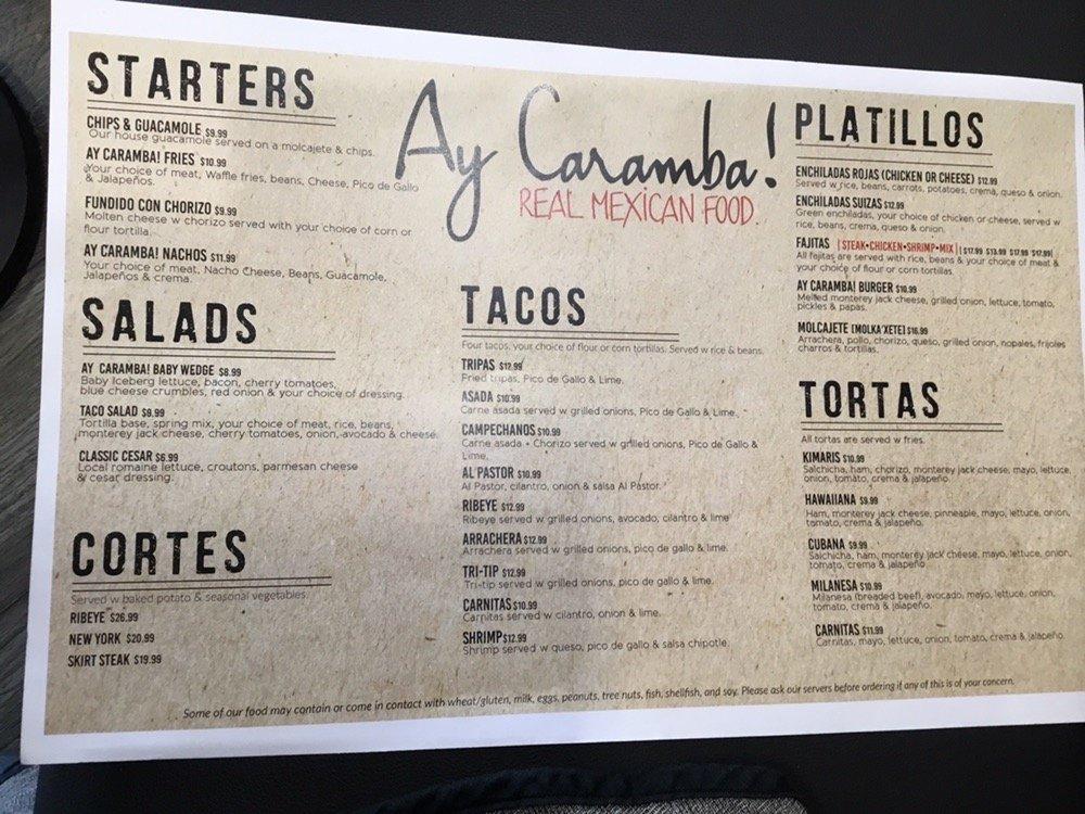 Menu at Ay Caramba! restaurant, Prunedale