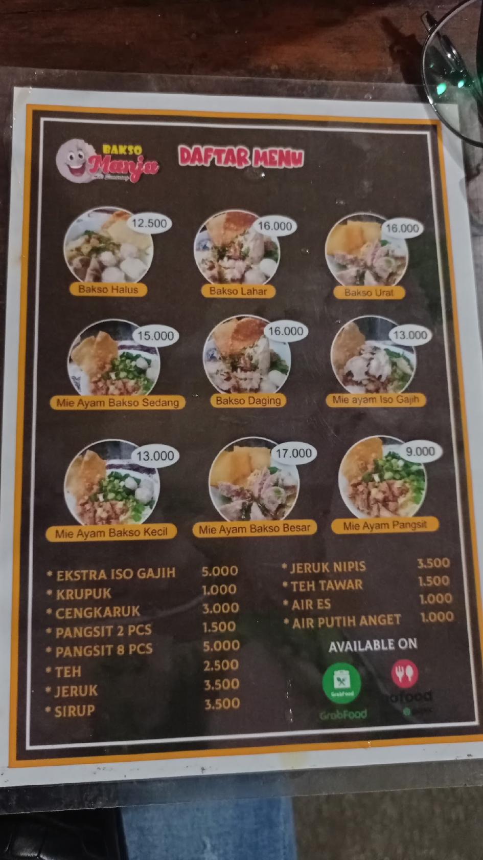 Carta del restaurante Bakso Manja Semarang, Semarang