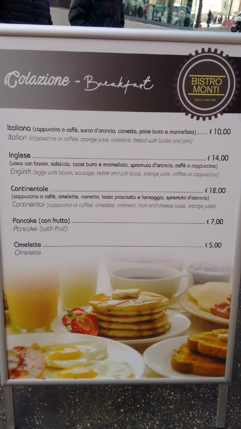 Carta del restaurante Bistro Monti, Roma