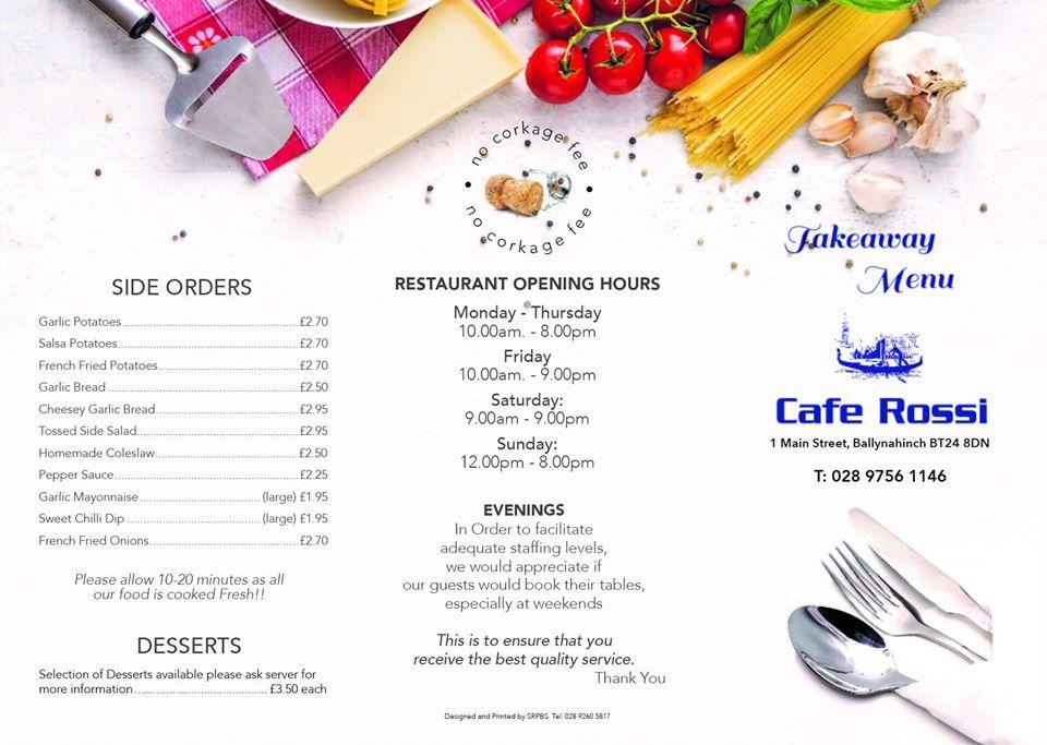 Menu at Café Rossi cafe, Ballynahinch