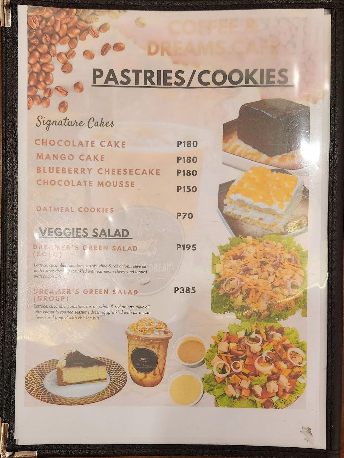 Menu at Coffee and Dreams Cafe, Tagaytay