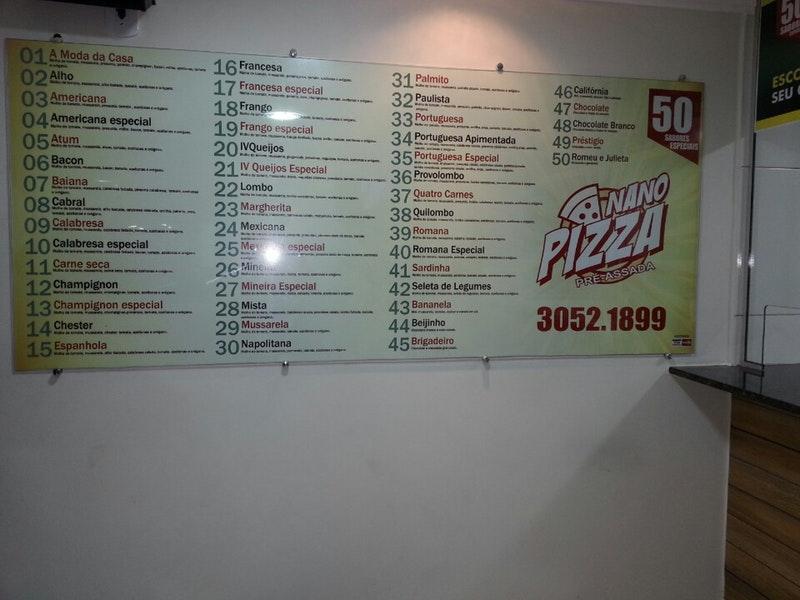 Menu at Nano Pizza Pré-Assada pizzeria, Vila Velha
