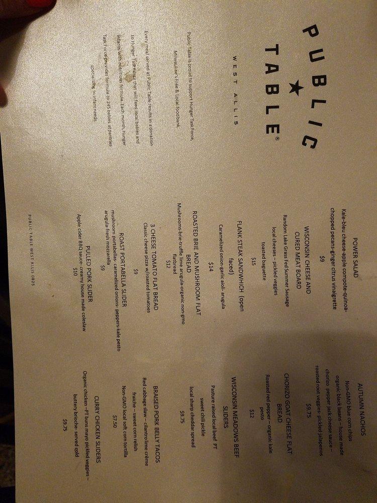 Carta de Public Table, West Allis, W National Ave
