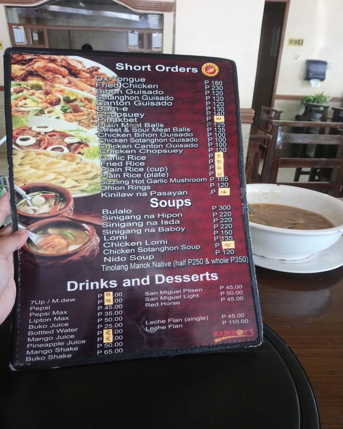 Menu at Ramboy's restaurant, Iloilo City, MGWV+MW3