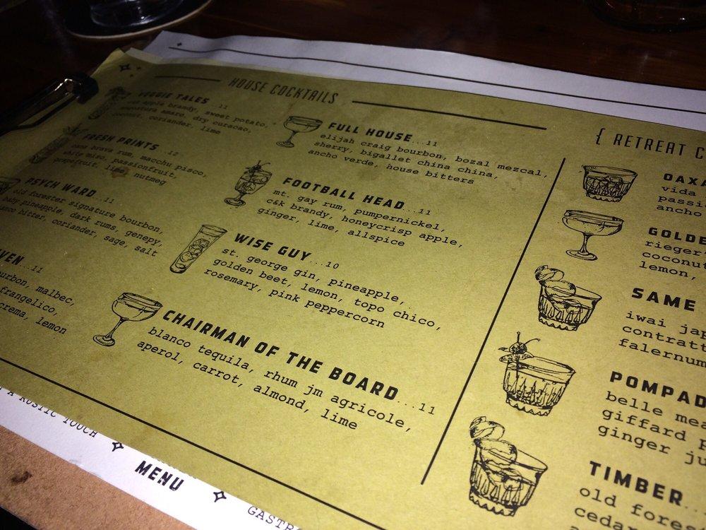 Menu at Retreat Gastropub, St. Louis