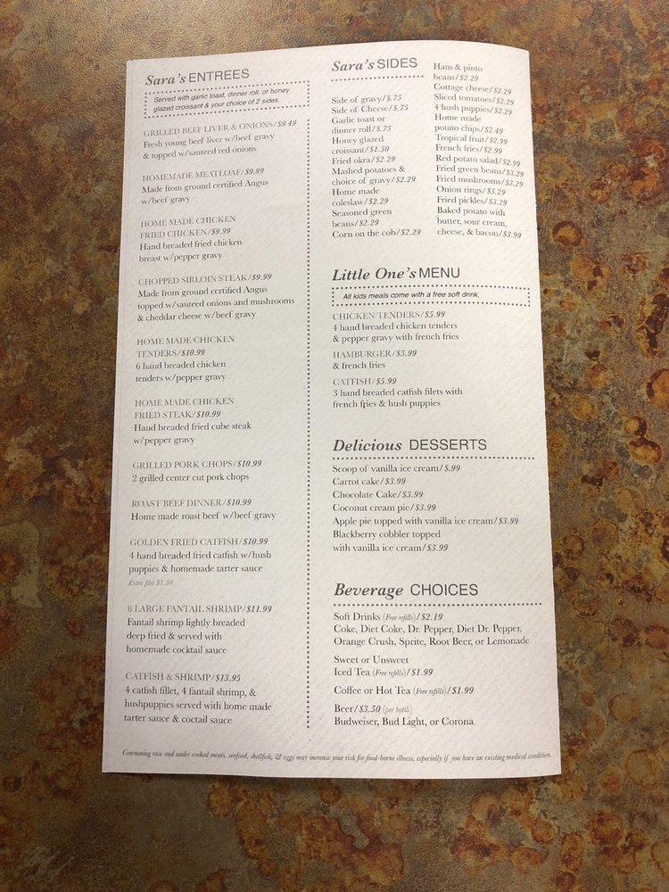 Menu at Saras Restaurant, Del City, SE 15th St