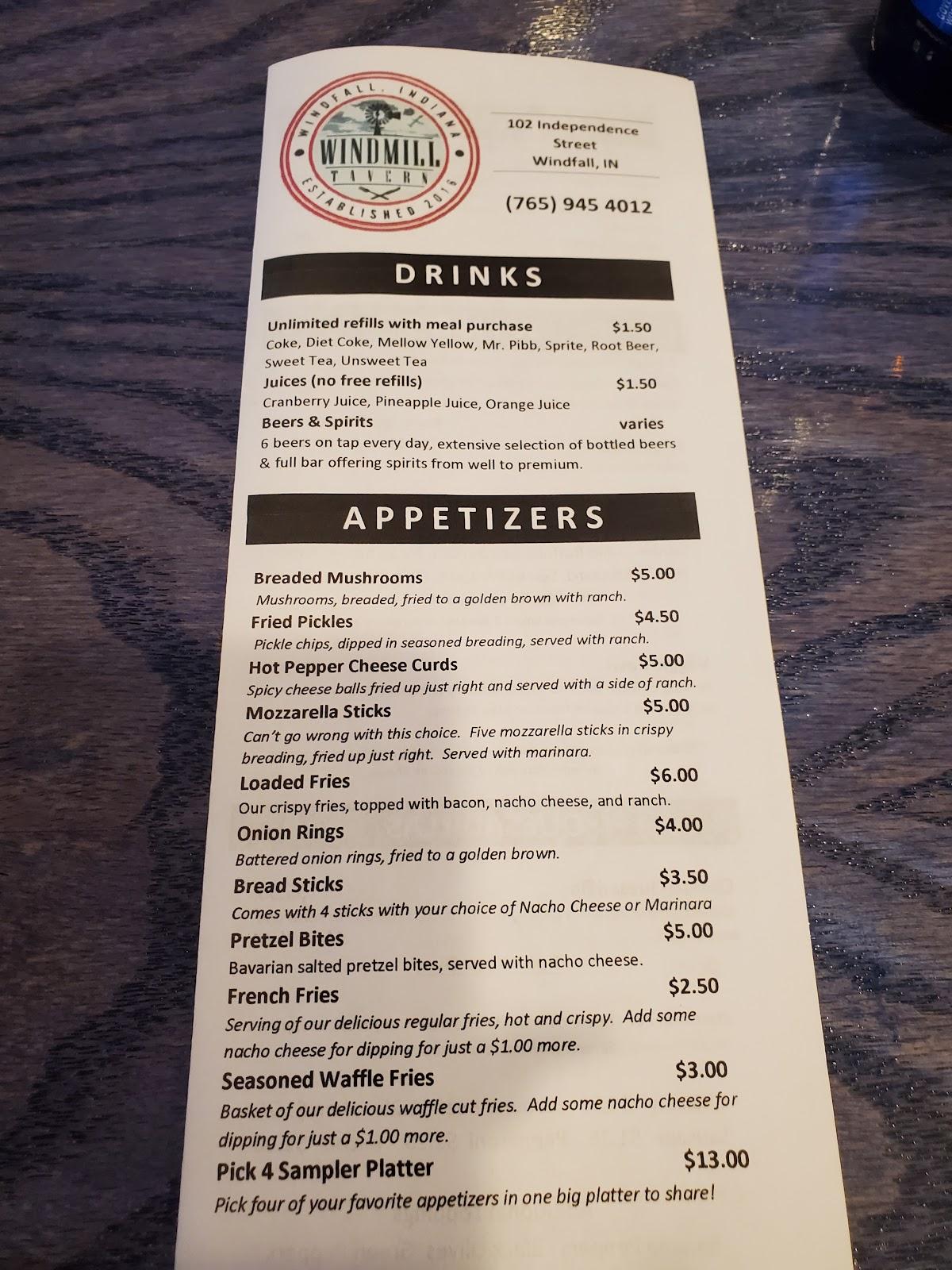 Menu at The Windmill Tavern pub & bar, Windfall