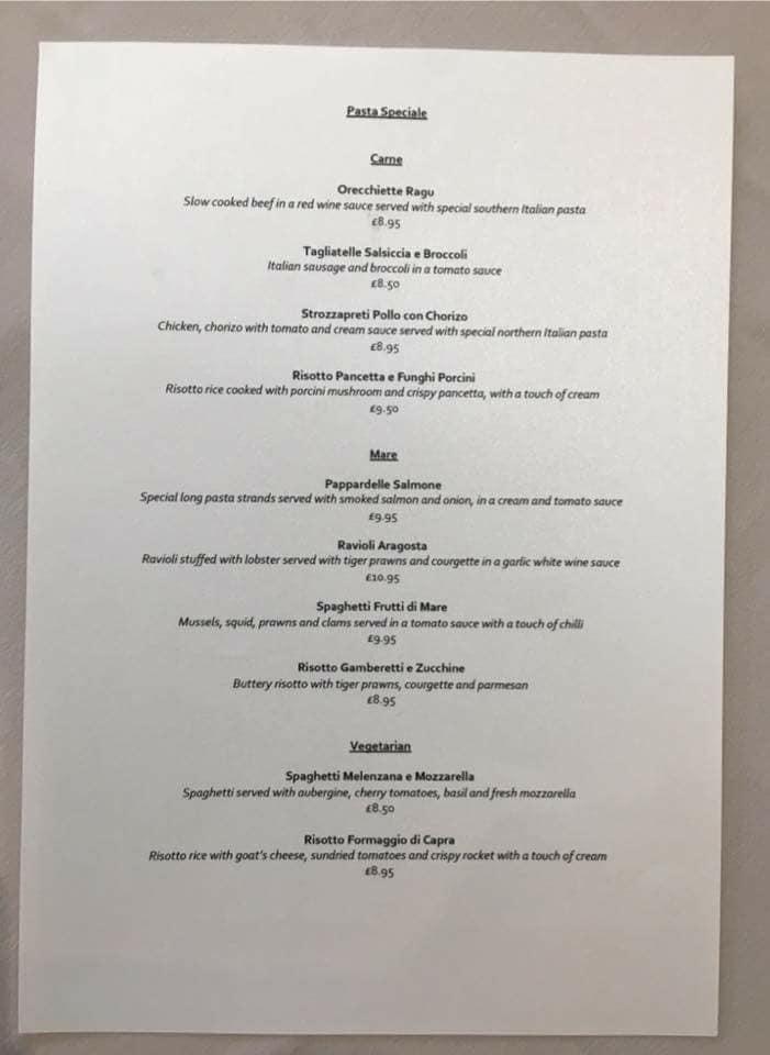 Menu at Volare Ristorante Italiano Boldon restaurant, East Boldon