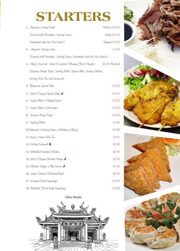 Menu at Chinatown restaurant, Sheffield, 27 London Rd