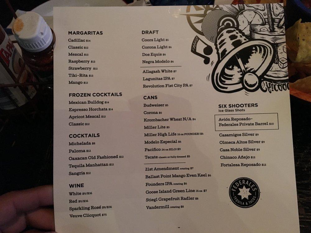 Menu at Federales pub & bar, Chicago