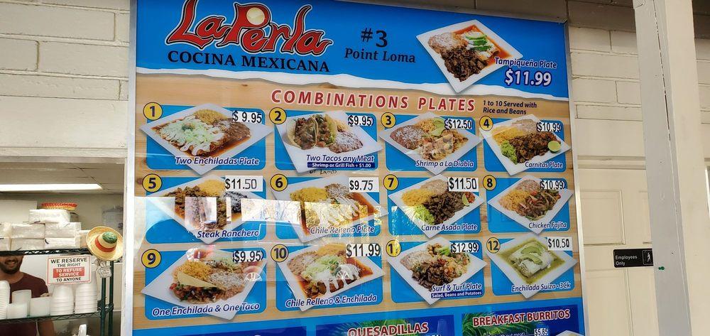 Menu at La Perla #3 restaurant, San Diego