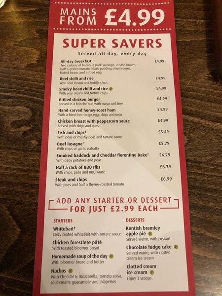 Menu at Red Lion pub & bar, Banbury, The Green