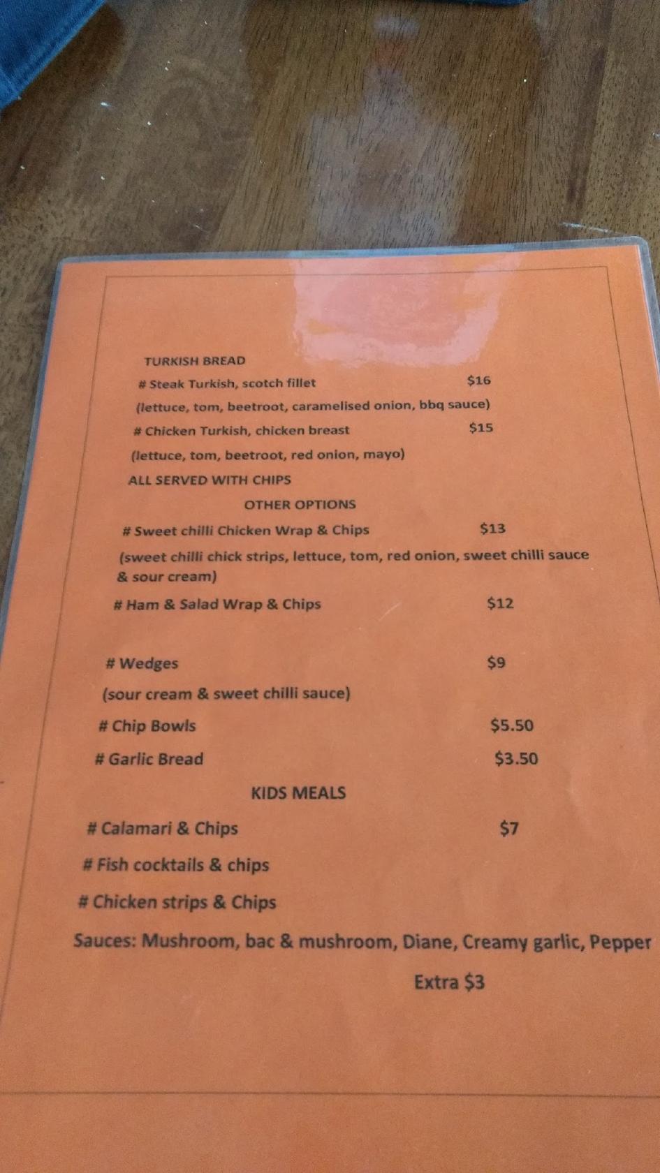 Menu at River View Tavern pub & bar, Telegraph Point