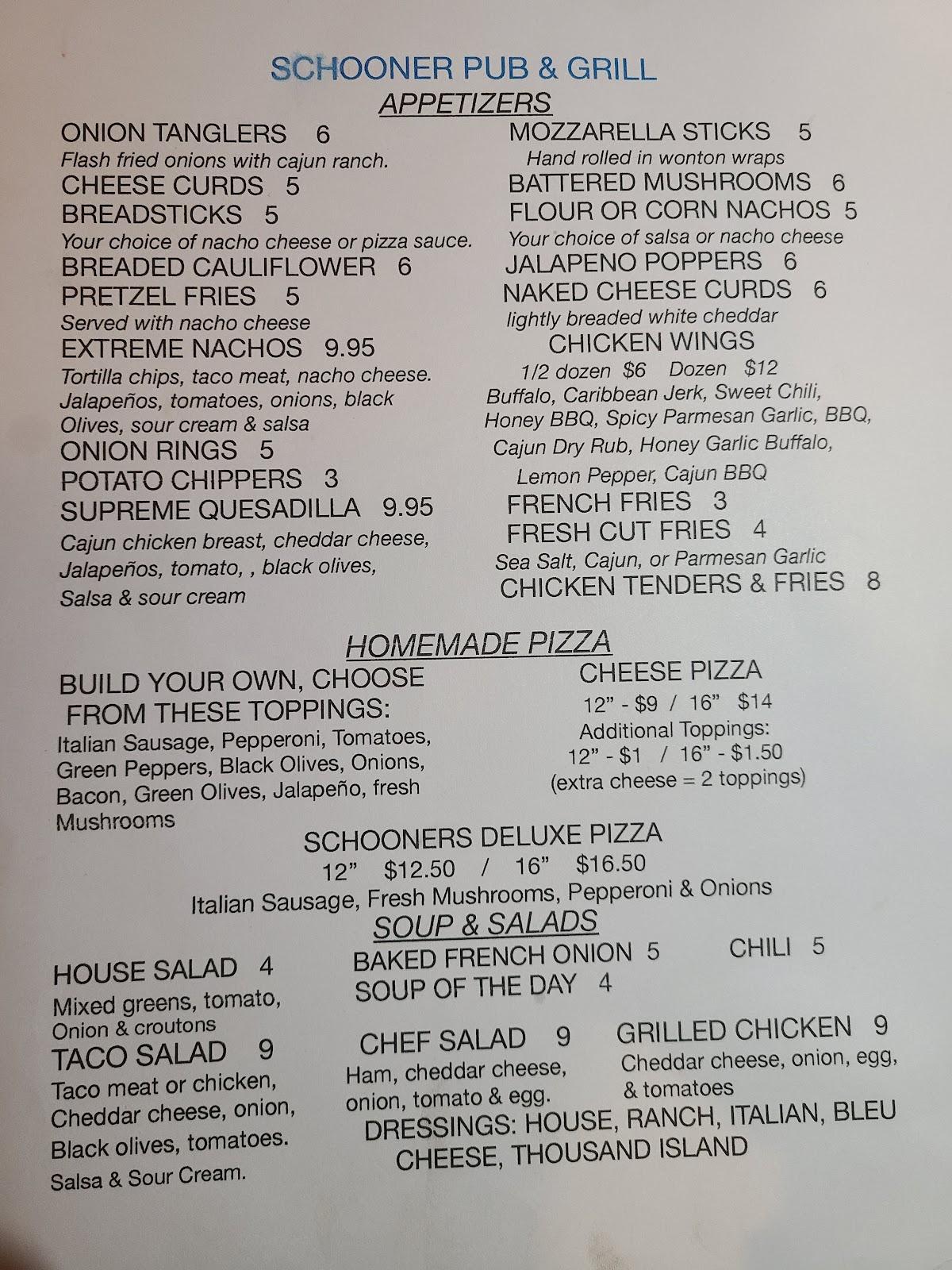Menu at Schooner Pub & Grill, Menominee
