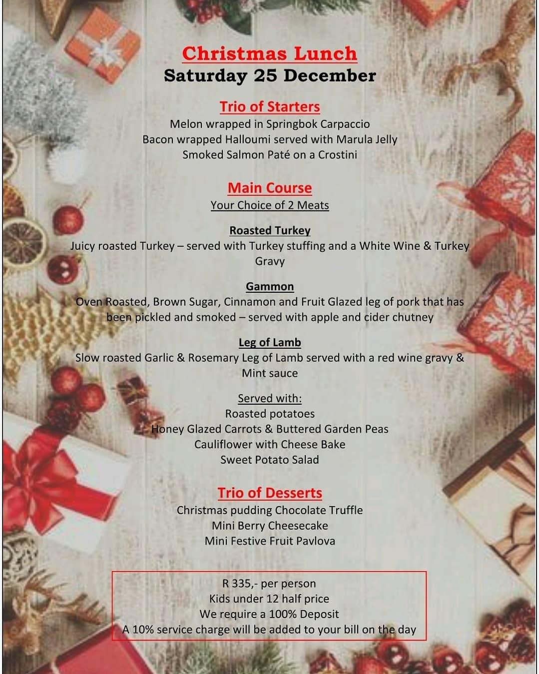 Menu at Three Bridges Restaurant, Pub and B&B, Hoedspruit