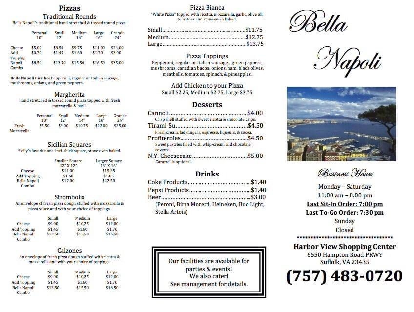 Menu at Bella Napoli Pizza pizzeria, Suffolk
