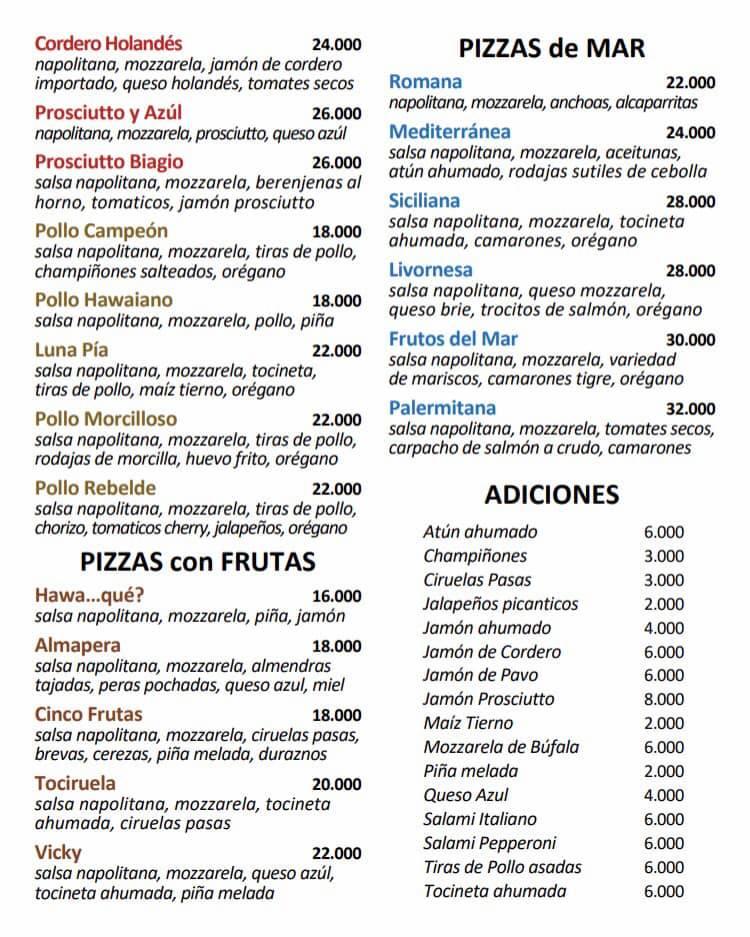 Menu at Biagio Braceria Italiana pizzeria, Ibagué