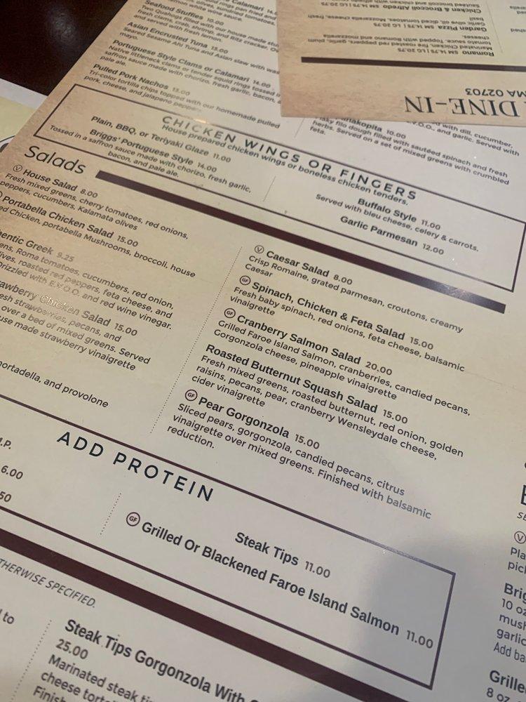 Menu at Briggs' Corner Pizzeria, Attleboro