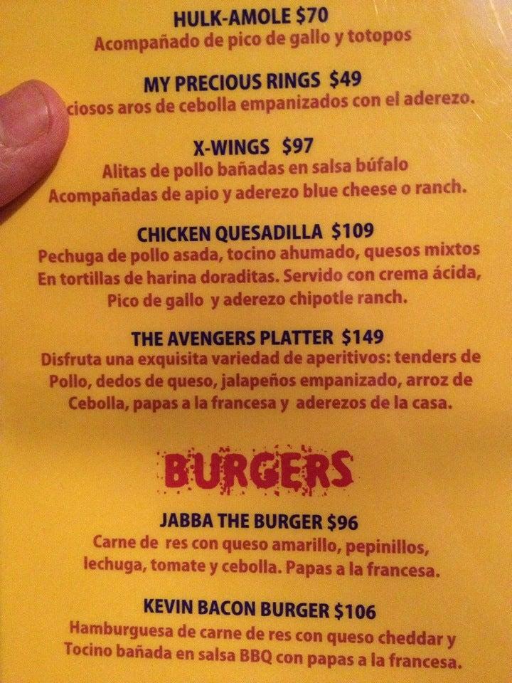 Menu at Cinema Bar, Guadalupe, Av Eloy Cavazos
