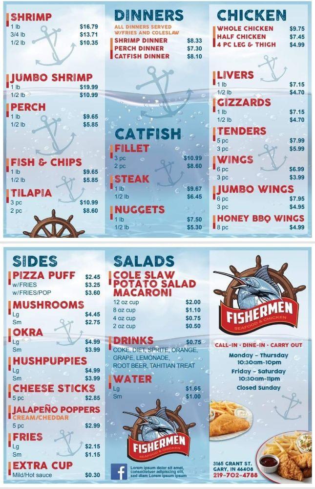 Menu at Fishermen Fish & Chicken restaurant, Gary