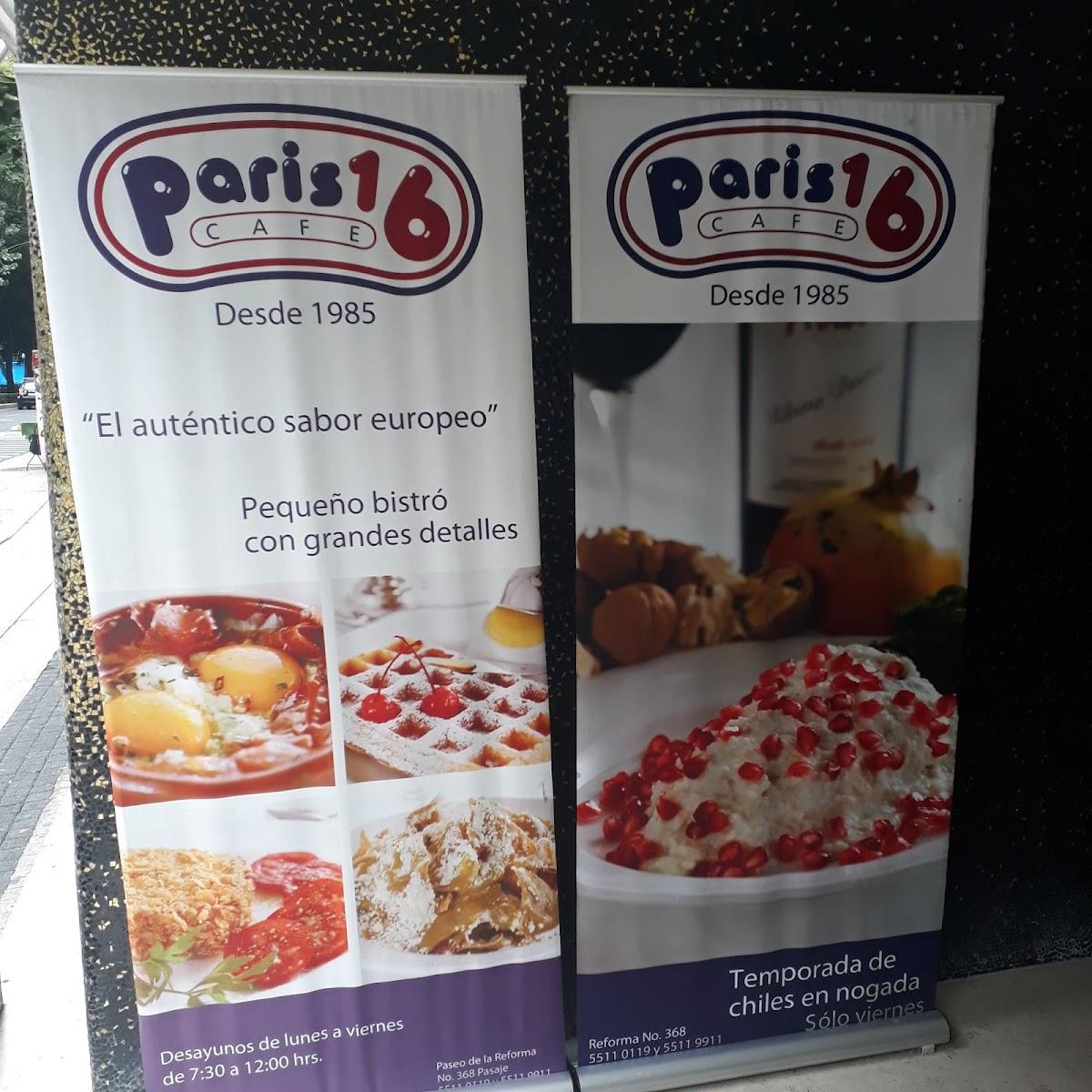 Menu at Paris 16 restaurant, Mexico City