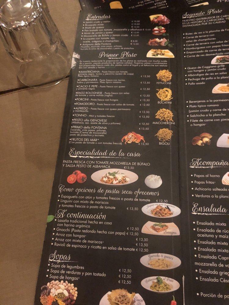 Menu at Pizza in Trevi pizzeria, Rome