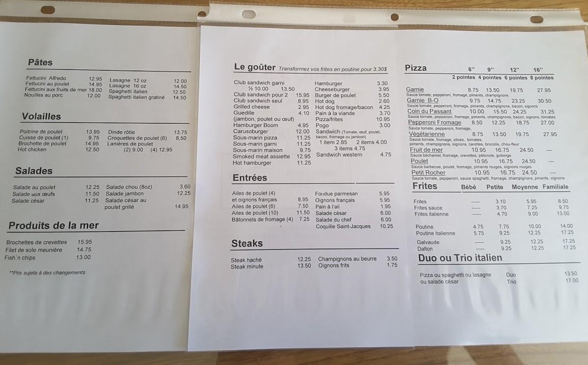 Menu au Restaurant Coin du Passant, Saint-Lambert-de-Lauzon