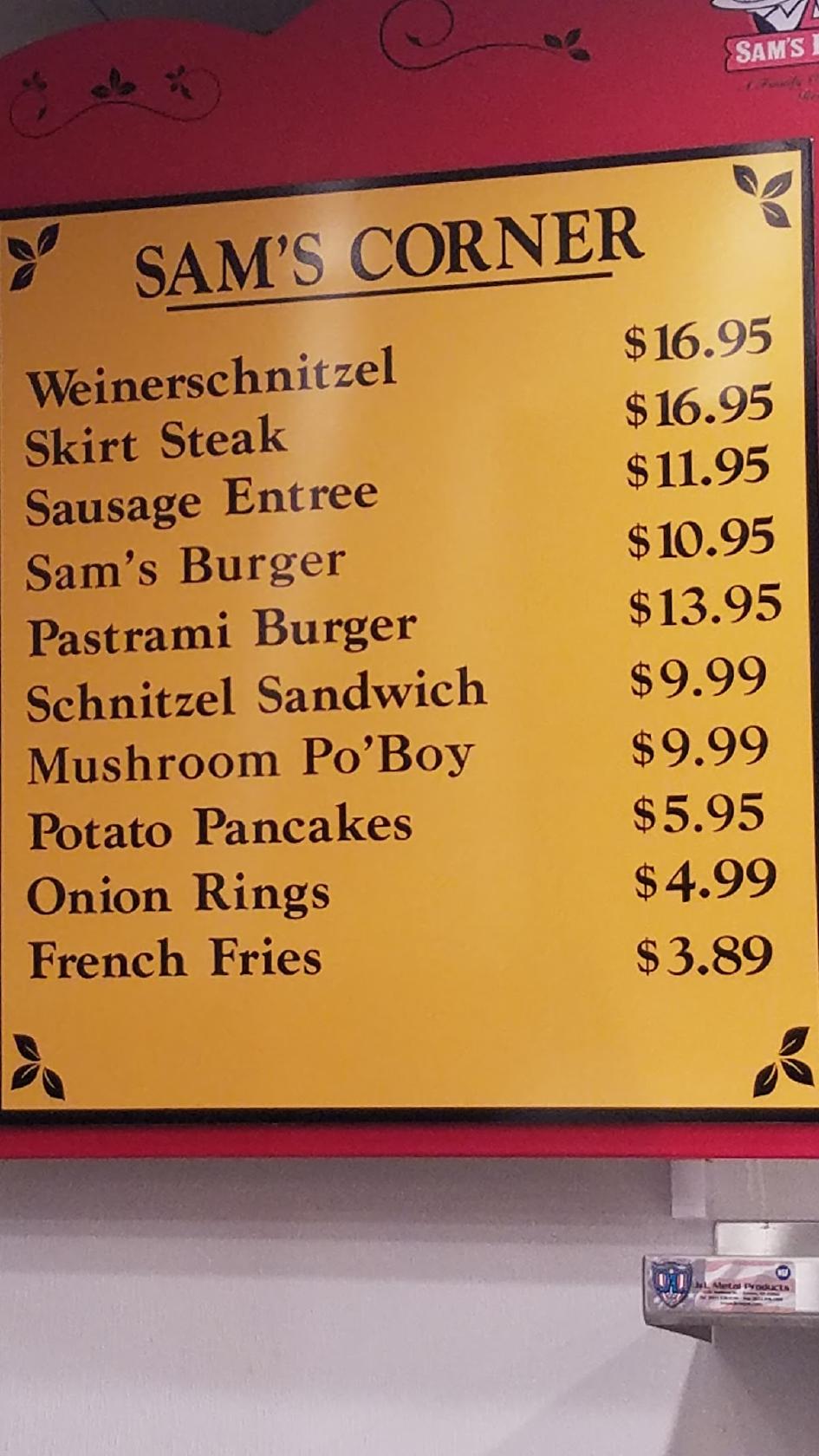 Menu at Sam's Hof Brau restaurant, Sacramento, Watt Ave