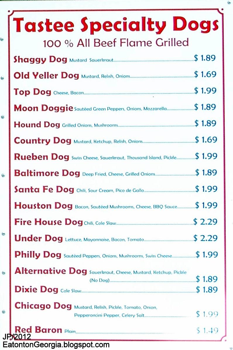 Menu at Tastee Chick restaurant, Eatonton