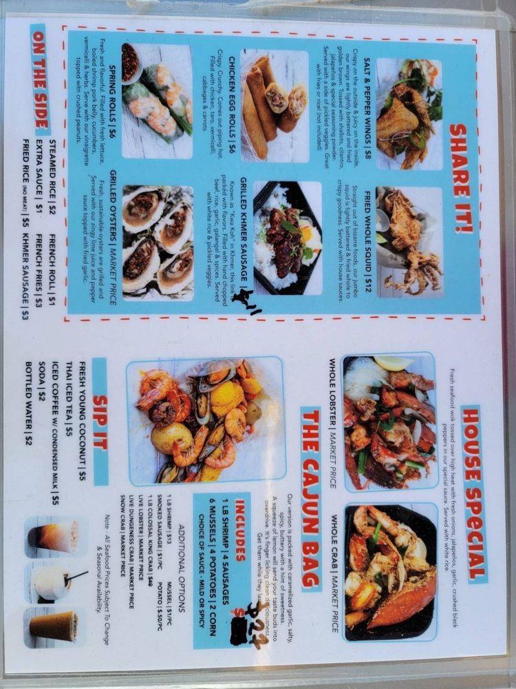 Menu at A&J seafood shack restaurant, Long Beach
