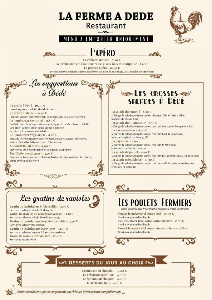 Menu at La Ferme à Dédé restaurant, Grenoble, 24 Rue Barnave