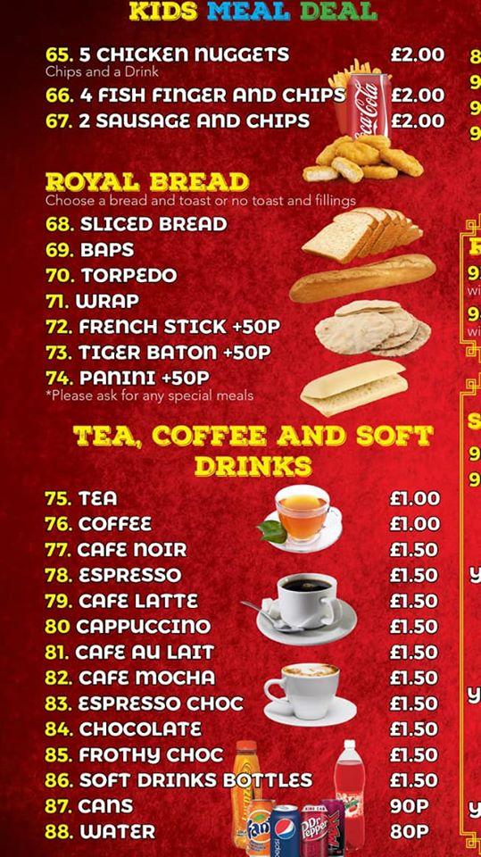 Menu at Royal Cafe, Barnsley