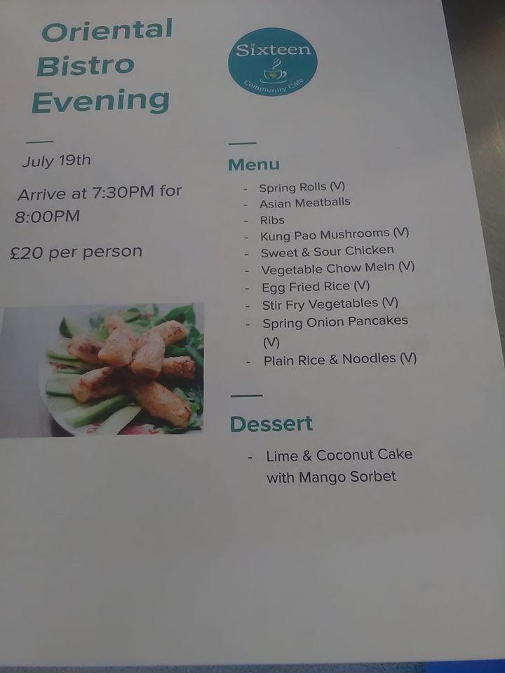 Menu at Sixteen Community Cafe, Coleford