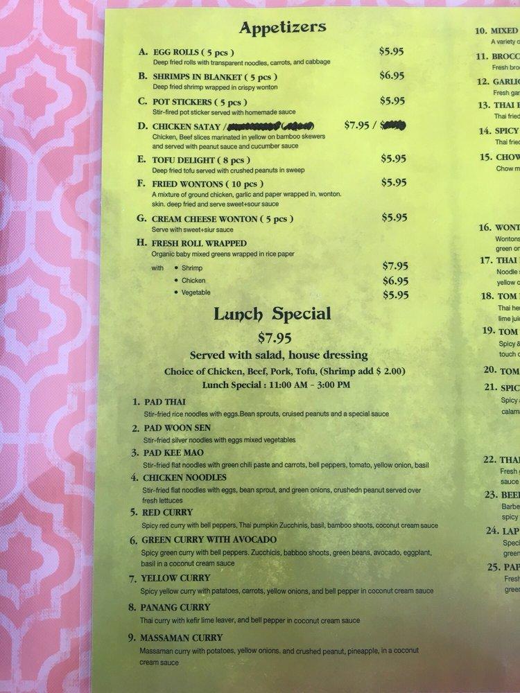 Menu at Thai 66 restaurant, Kingman