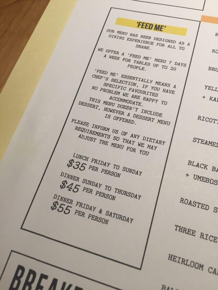 Menu at Transformer Next Door restaurant, Fitzroy