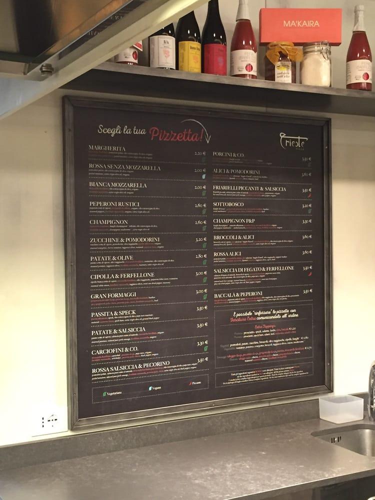 Menu at Trieste Pizza pizzeria, Rome