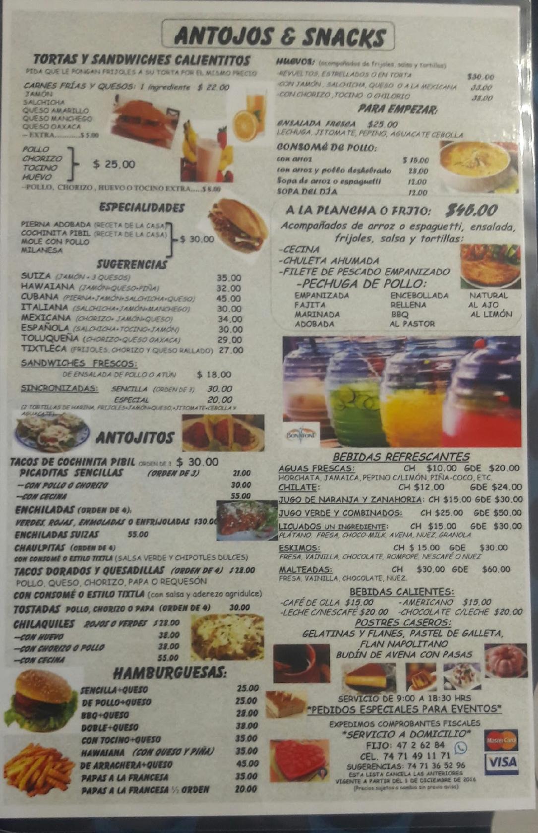 Menu at ANTOJOS & SNACKS restaurant, Chilpancingo