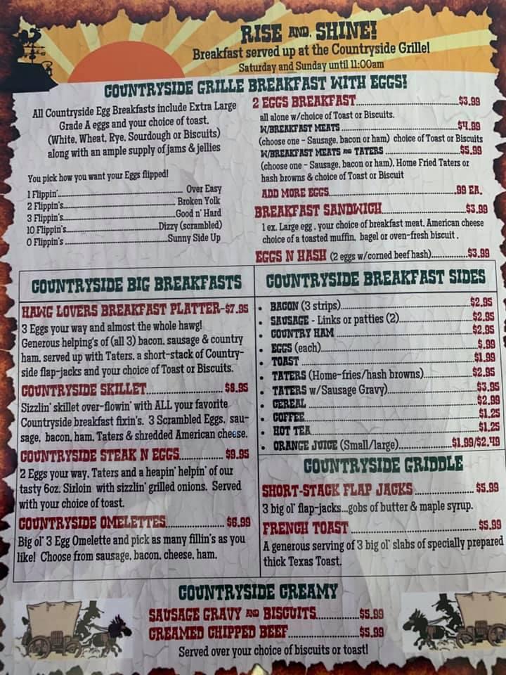 Menu at Countryside Grille restaurant, Union City