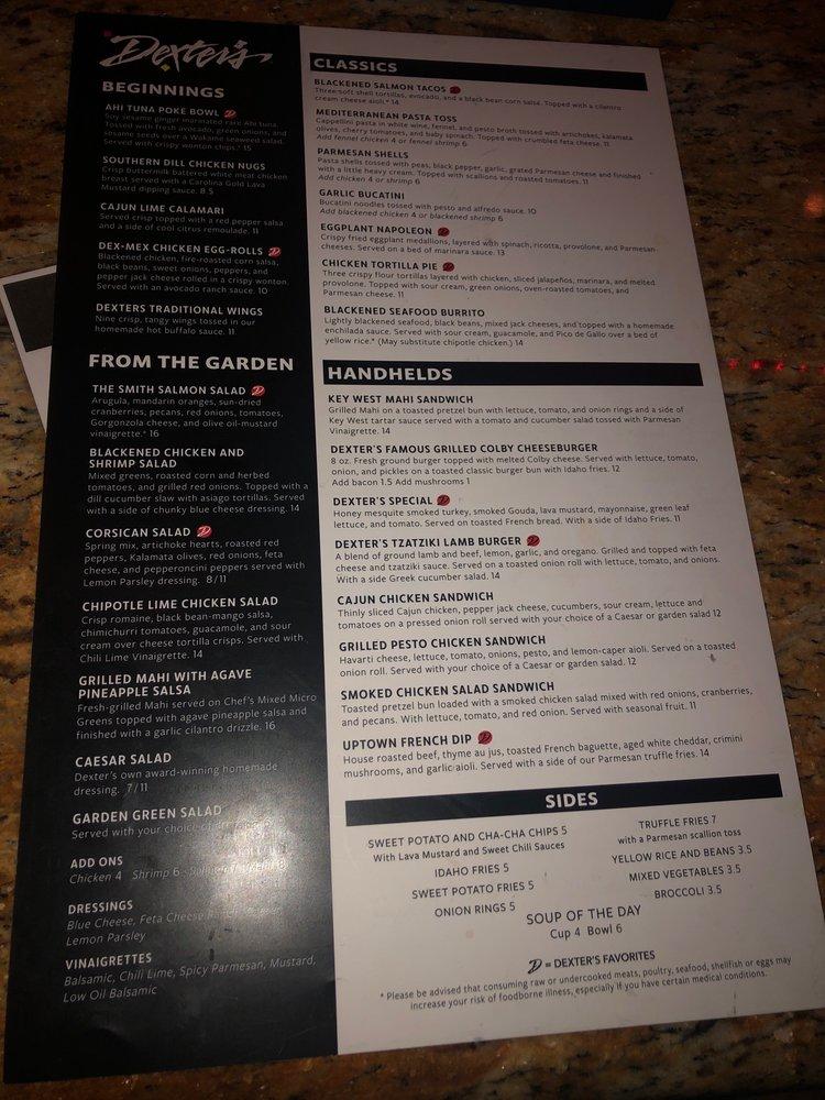 Menu at Dexter's of Lake Mary pub & bar, Lake Mary