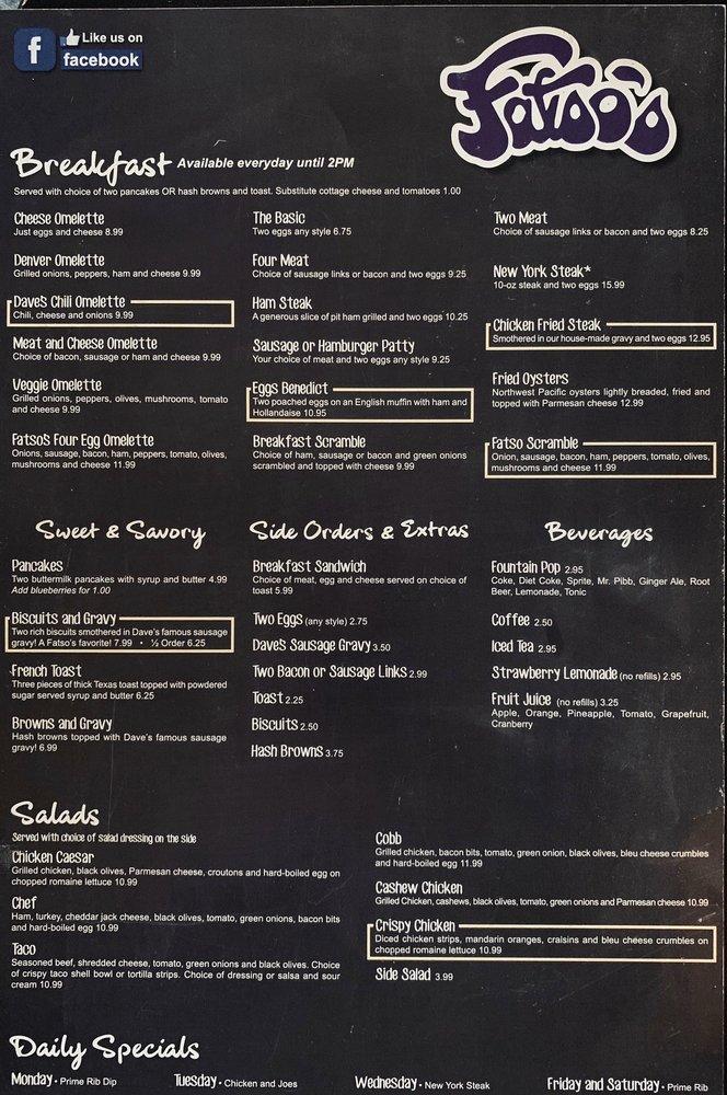 Menu at Fatso's Bar & Grill, Olympia