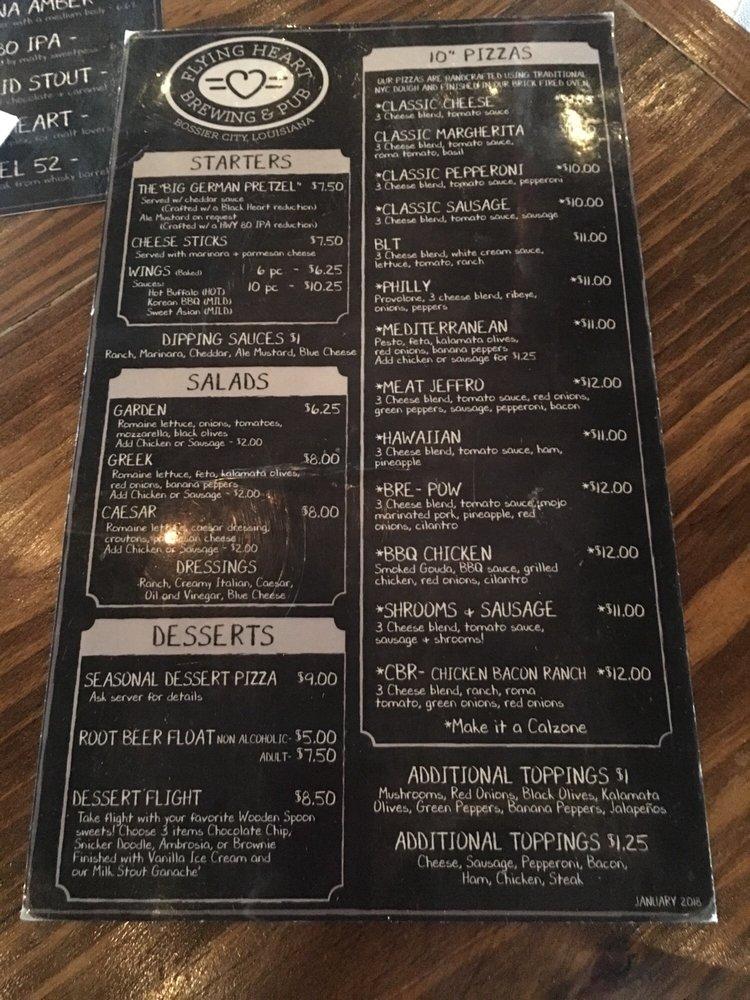 Menu at Flying Heart Brewing & Pub, Bossier City