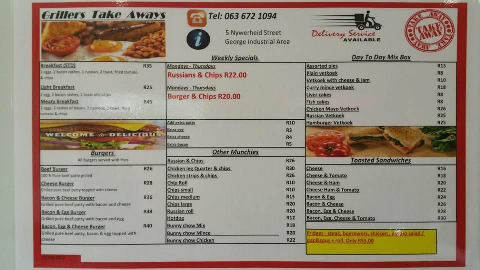 Menu at Grillers Fast Foods, George
