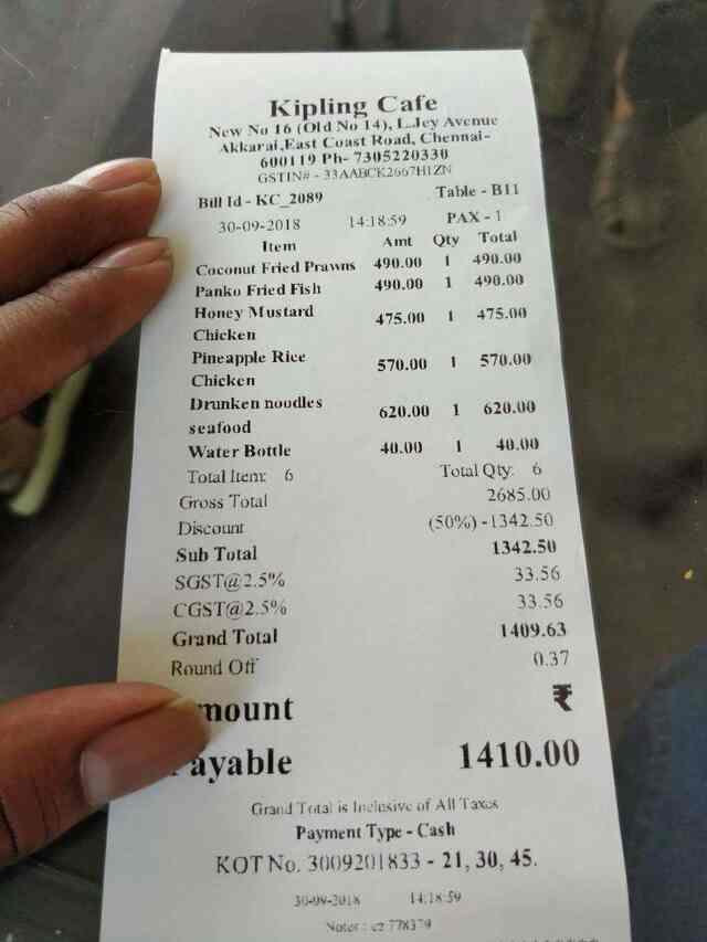 Menu at Kipling Cafe, Chennai, 16
