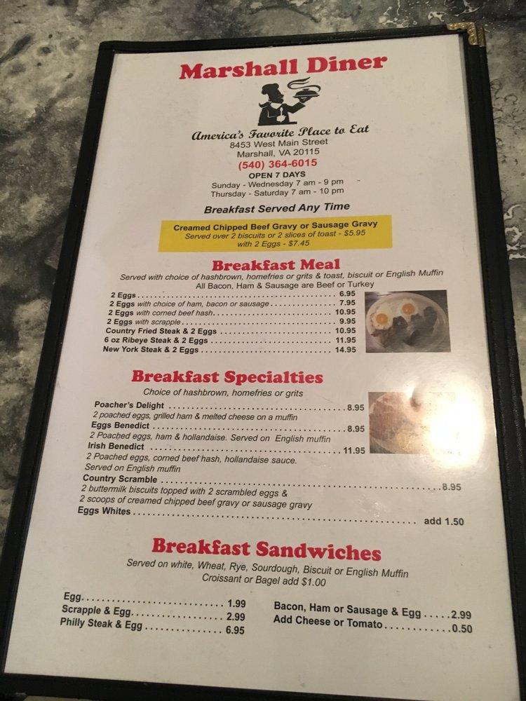Menu at Marshall Diner restaurant, Marshall
