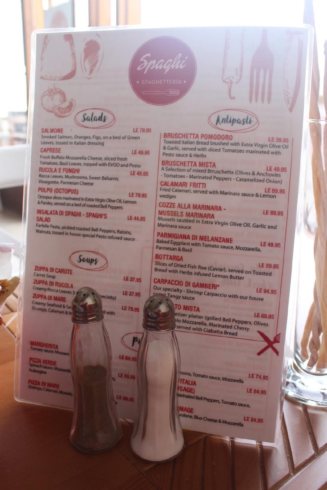 Speisekarte von Spaghi Spaghetteria restaurant, Sheikh Zayed City